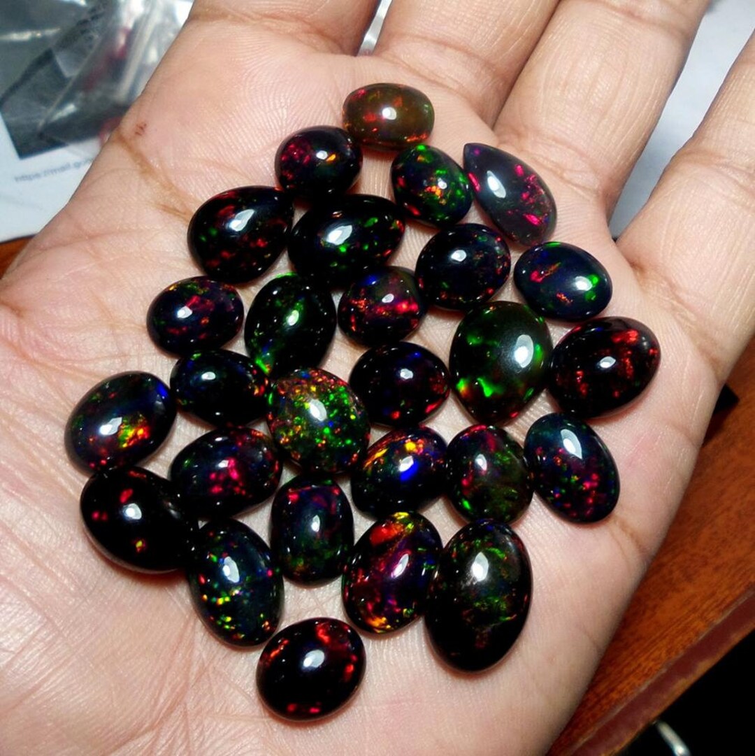 Multi Flashy Ethiopian Black Opal Cabochon Lot: Mix Shape Opal Gemstone ...