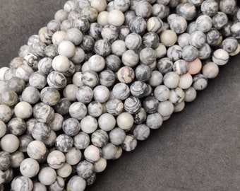 Natural Matte Map Jasper Stone Bead,round Gray Gemstone Beads for DIY ...
