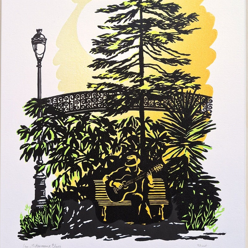 Guitar Linocut - Etsy