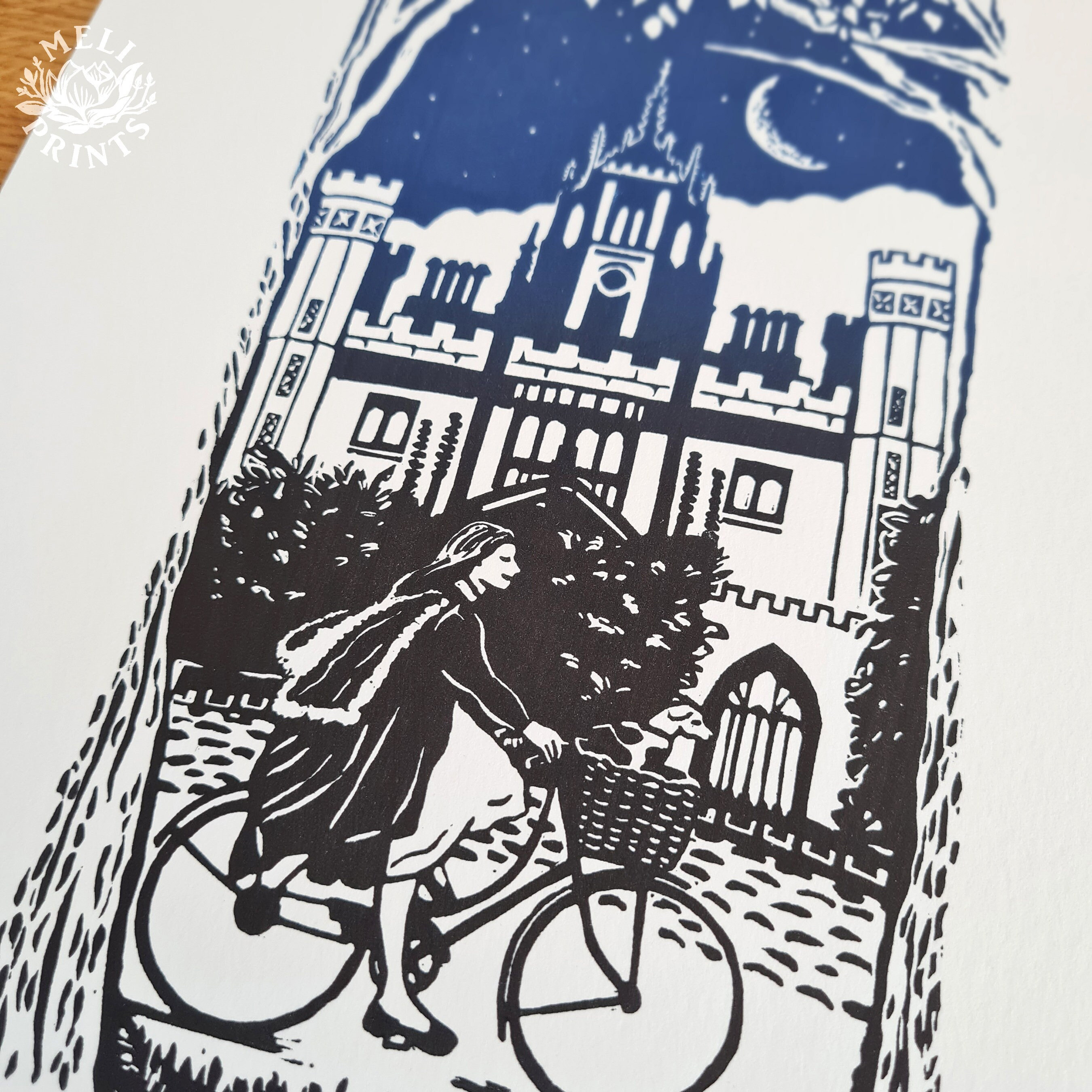 Handmade Linocut "night Ride by St John's" Print, Cycling Near ...