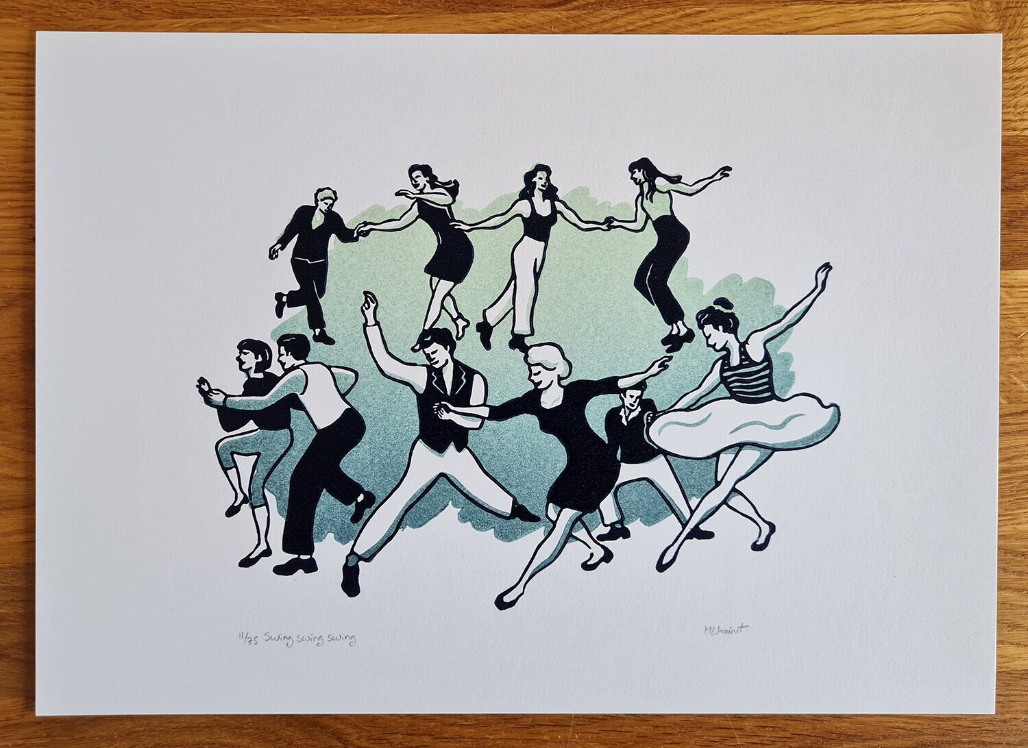 Handmade Linocut swing Swing Swing Print, Group of Dancers Lindy Hop ...