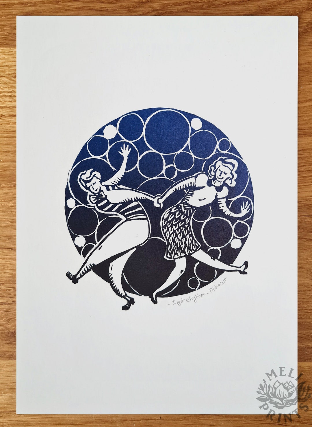 Handmade Linocut "i Got Rhythm", Lindy Hop Dancers Swing Music Jazz ...