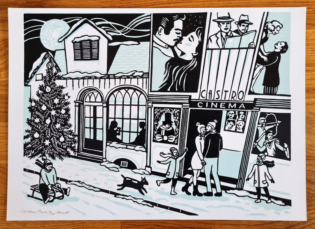 Handmade Linocut ‘christmas Movies' Limited Edition Lino Meliprints (A4 ...