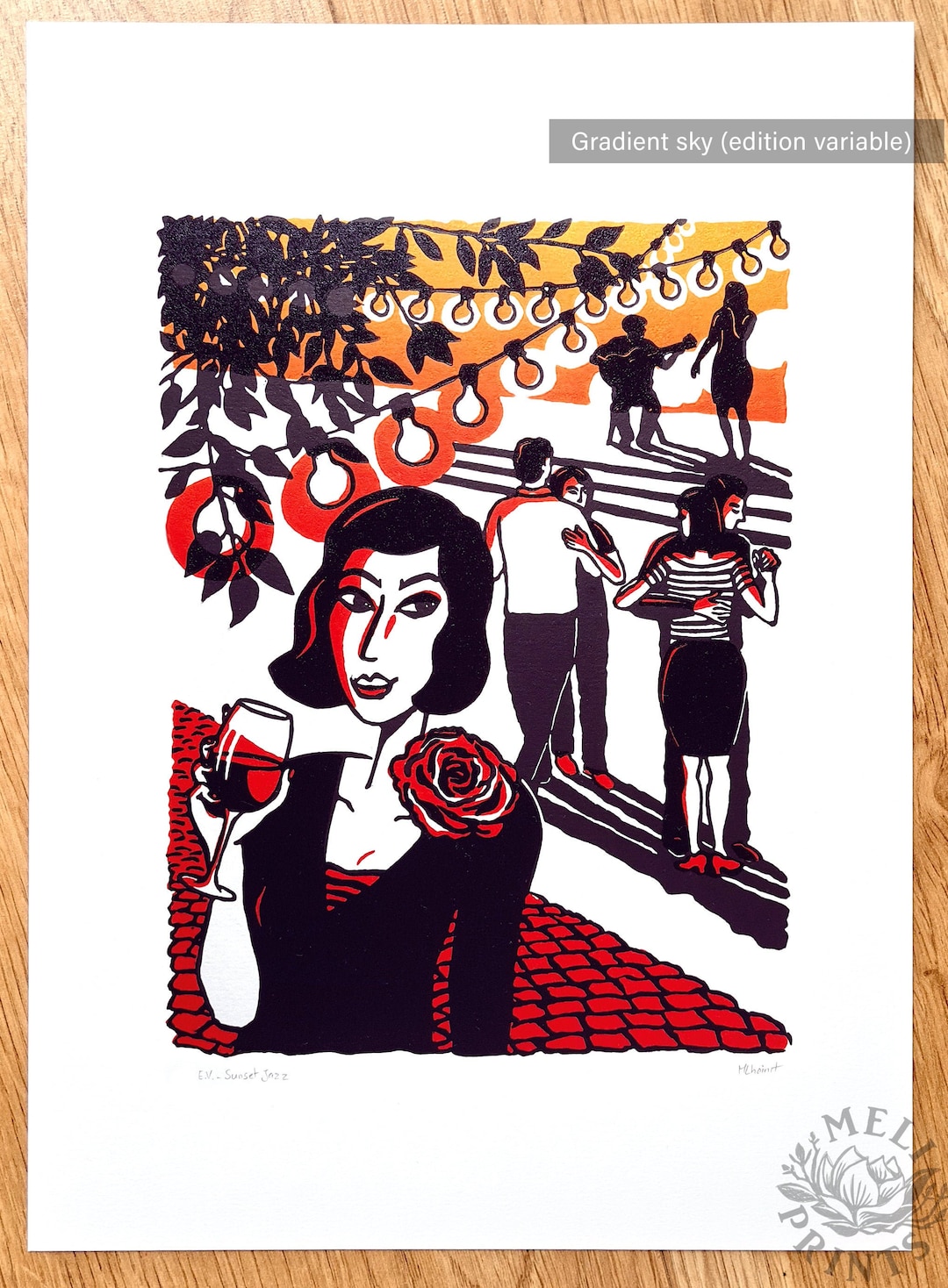 Handmade Linocut ‘sunset Jazz’ Print, Musicians and Dancers Swing ...