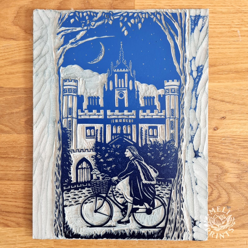 Handmade Linocut "night Ride by St John's" Print, Cycling Near ...