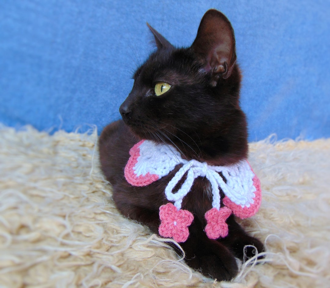 Cat Collar, Crochet Pink Lace Collar, Cat Scarf, Pet Neckwear, Kitten ...