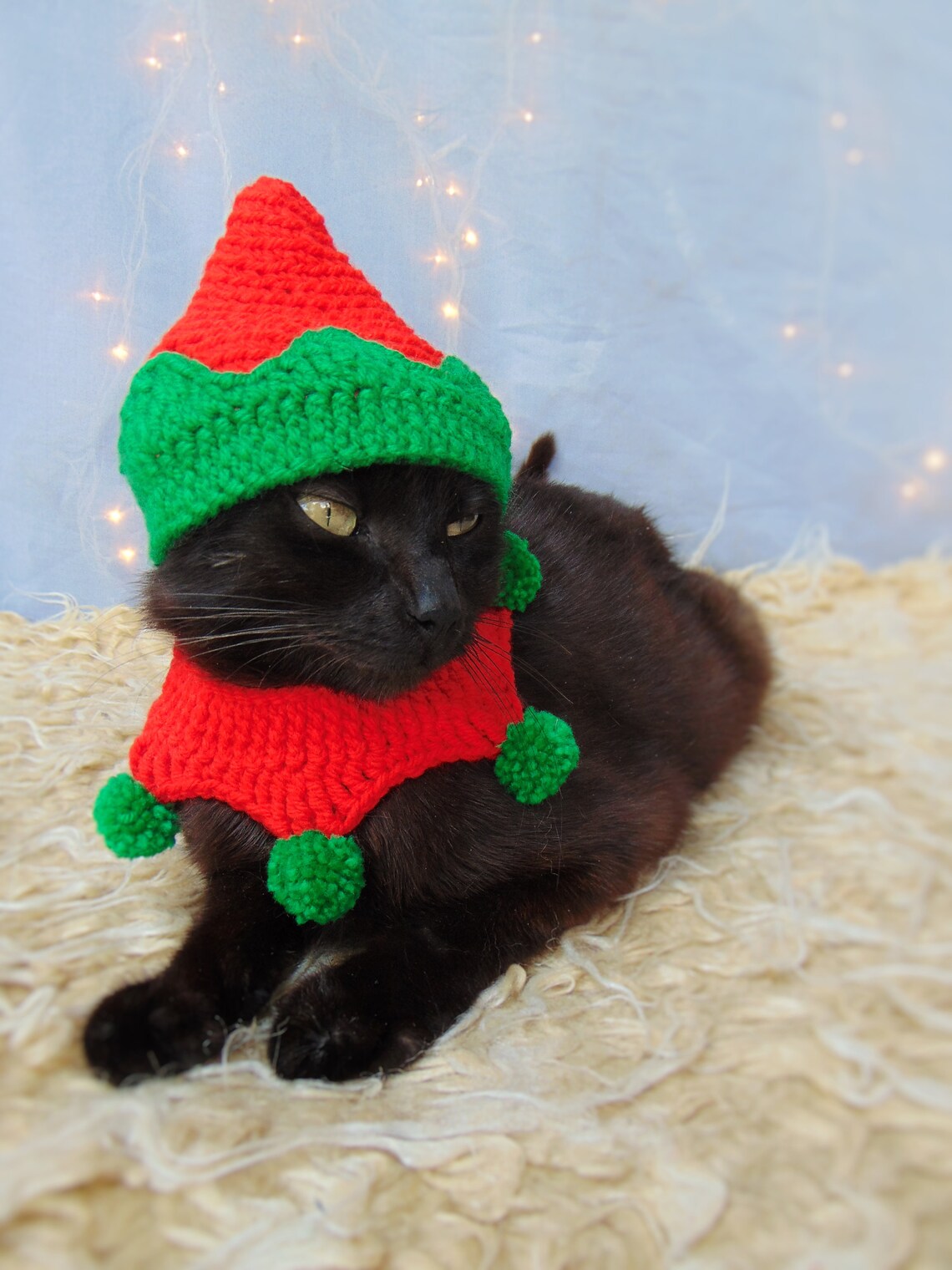Elf Cat Costume Elf Cat Outfit Christams Hat and Collar for - Etsy
