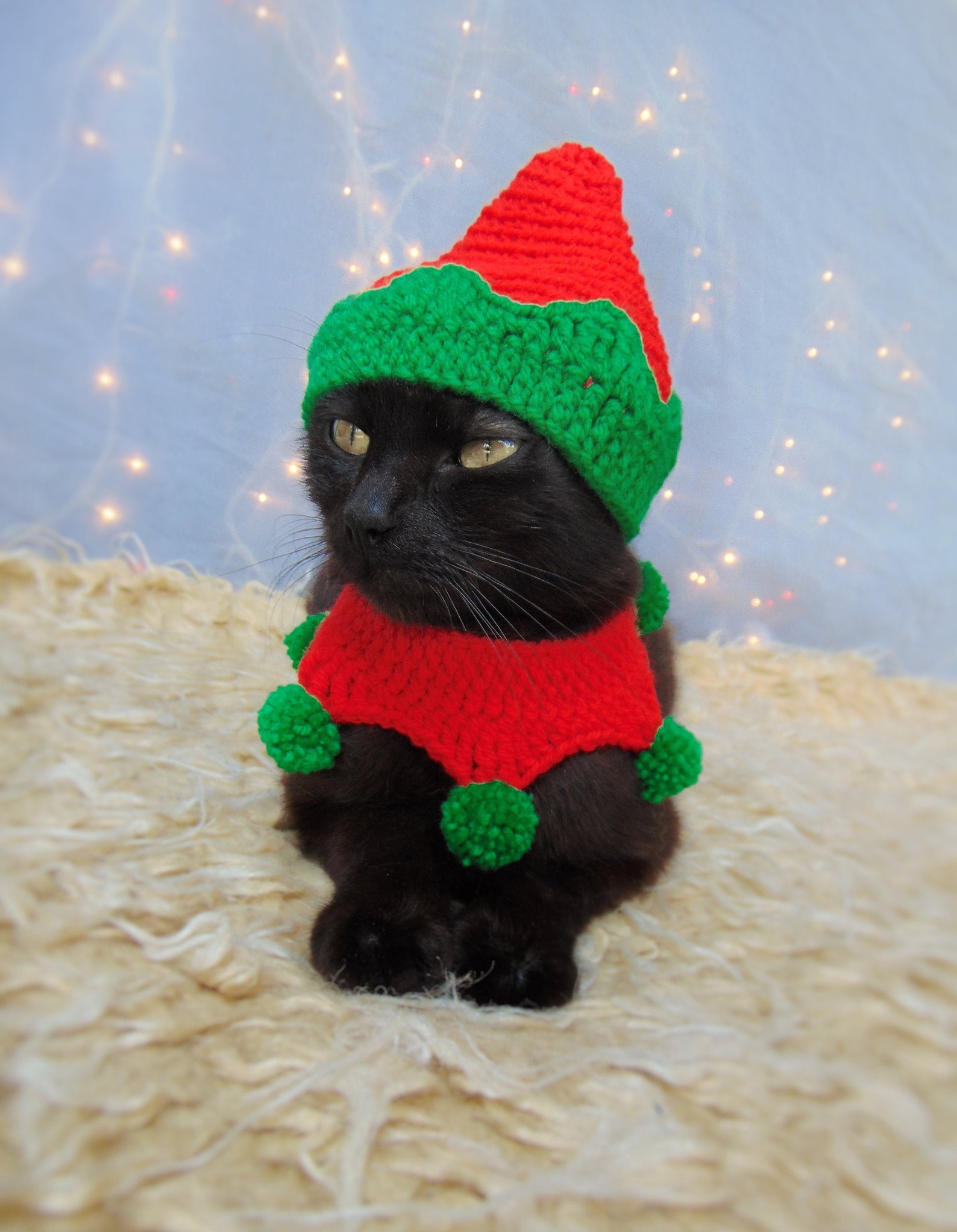Elf Cat Costume, Elf Cat Outfit, Christams Hat and Collar for Kitten ...
