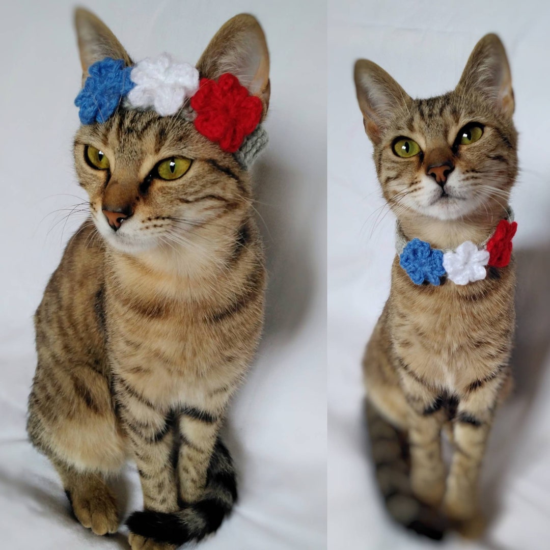 Adjustable Cat Flower Crown, Cat Flower Headpiece, 4th of July Kitten ...