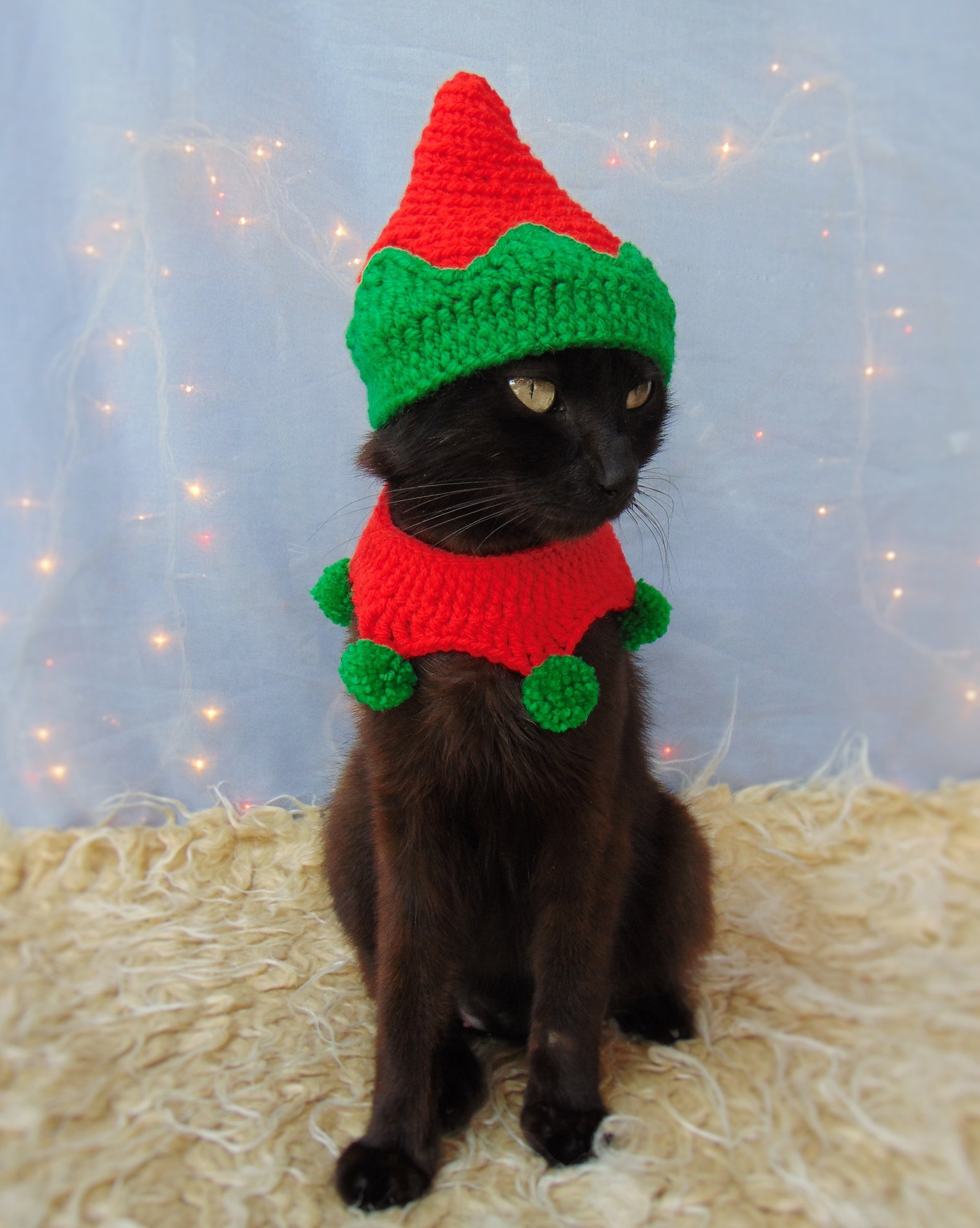 Elf Cat Costume Elf Cat Outfit Christams Hat and Collar for - Etsy