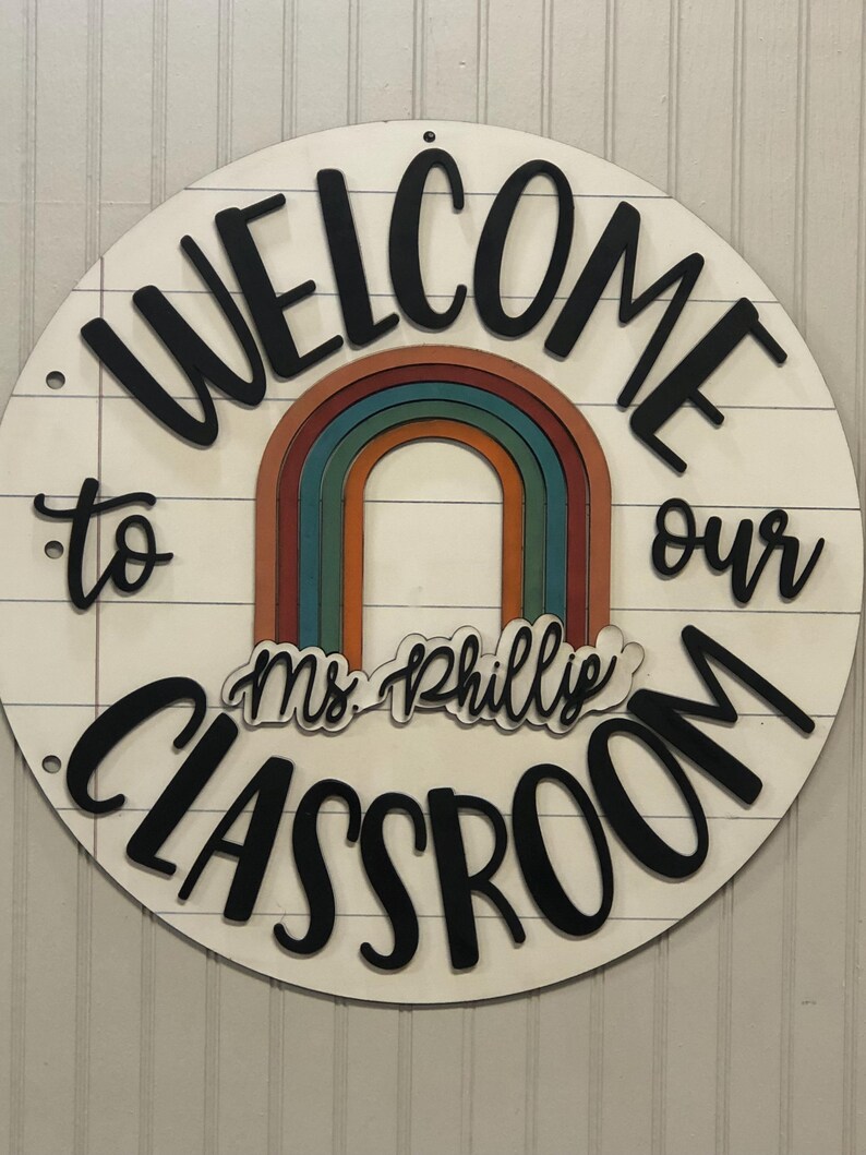 Teacher Door Hanger Wooden Classroom Decor Teacher Gift Round Name Sign ...
