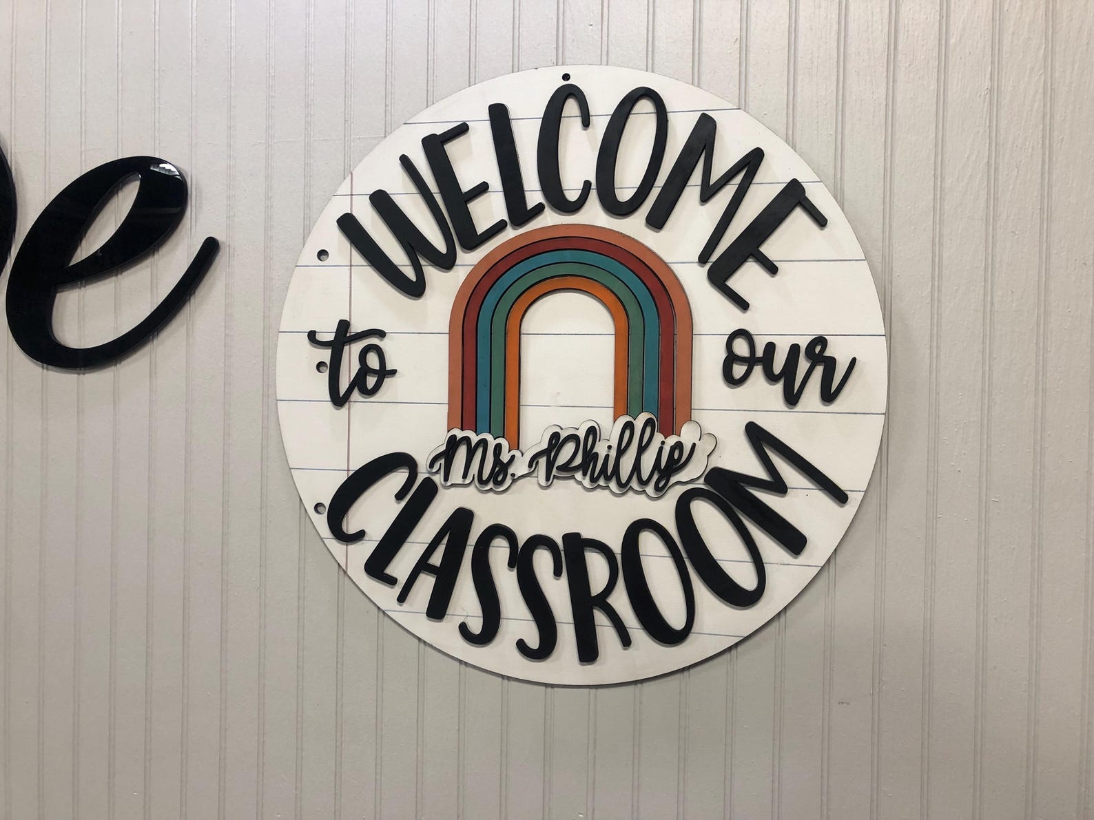 Teacher Door Hanger Wooden Classroom Decor Teacher Gift Round Name Sign ...