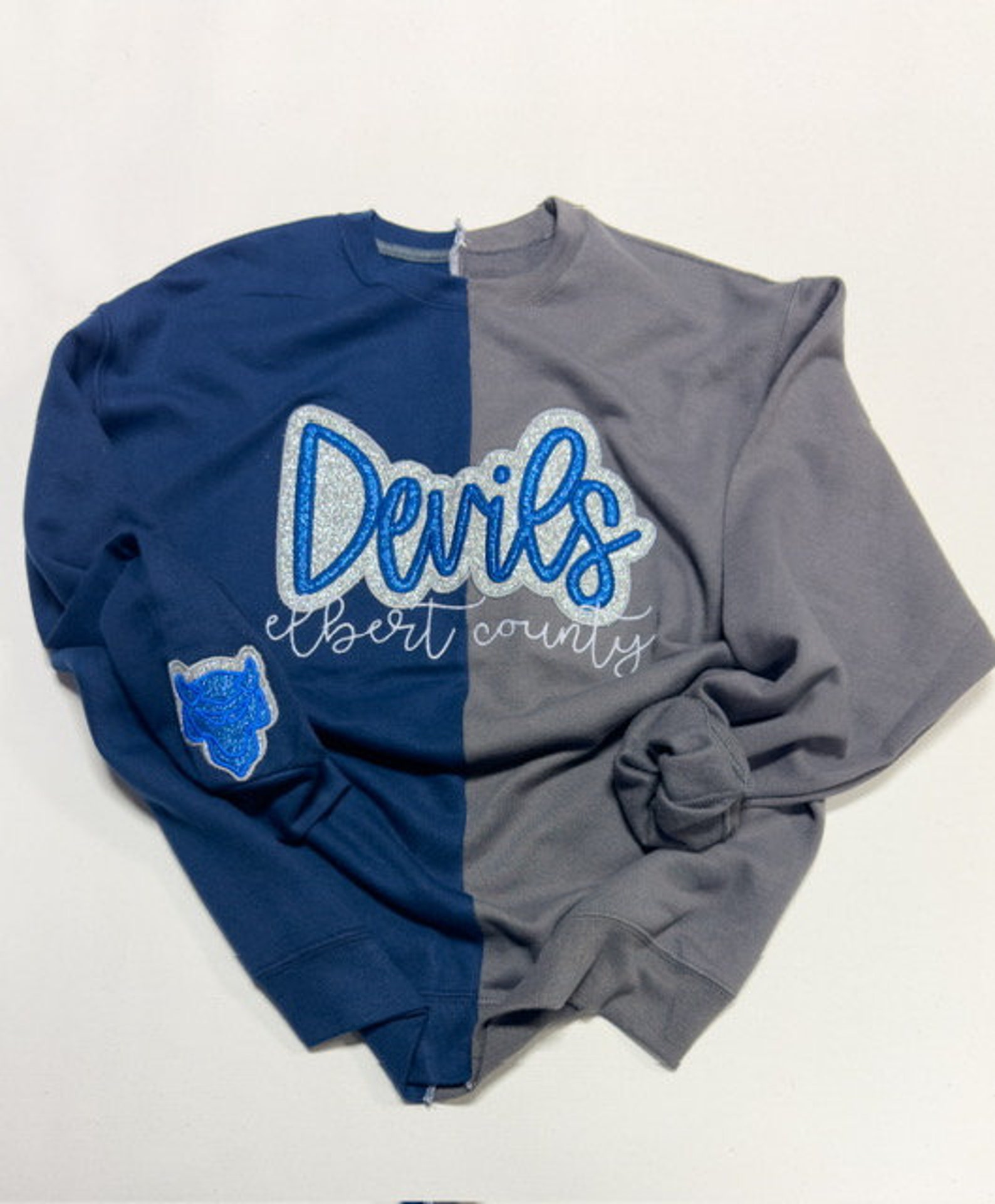 Elbert County Blue Devil Applique Glitter Embroidered Sweatshirt Devil ...