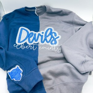 Elbert County Blue Devil Applique Glitter Embroidered Sweatshirt Devil ...