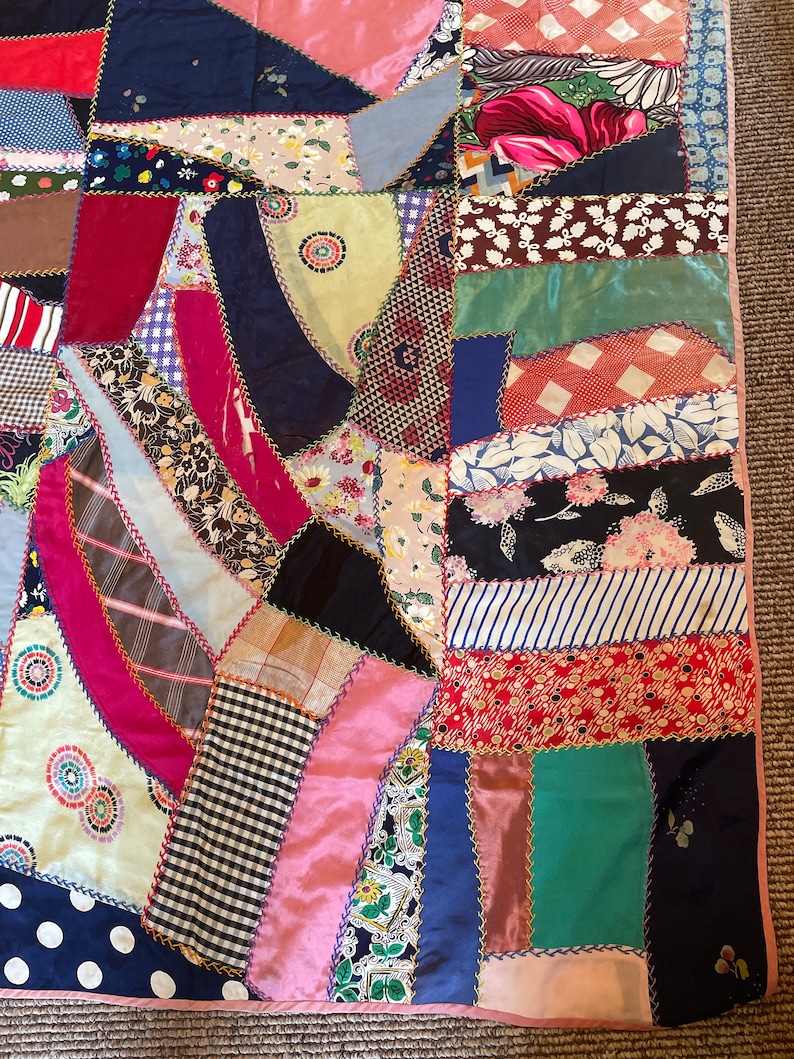 Vintage Silk Crazy Quilt - Etsy