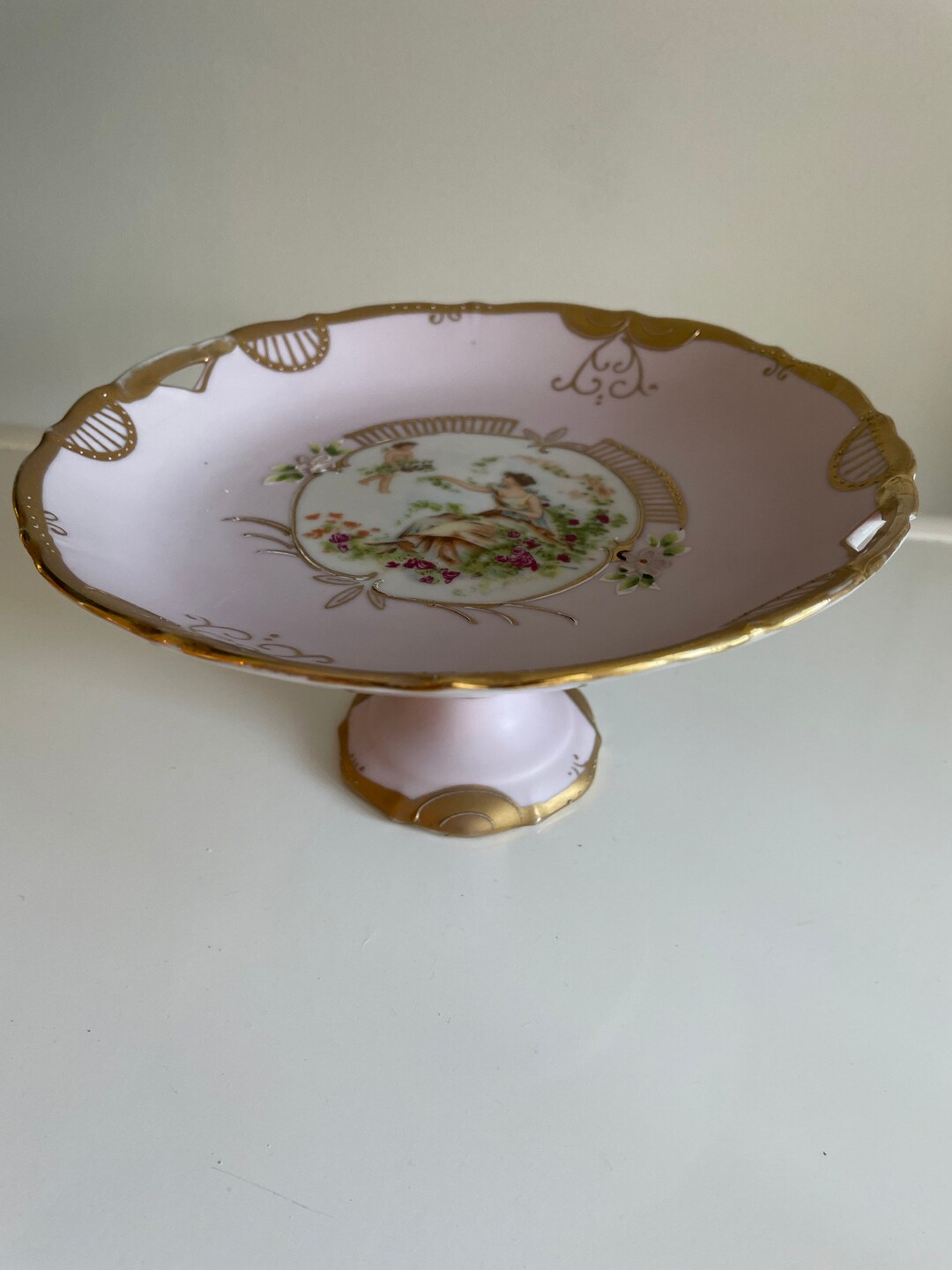 Painted Porcelain Pink Compote - Etsy