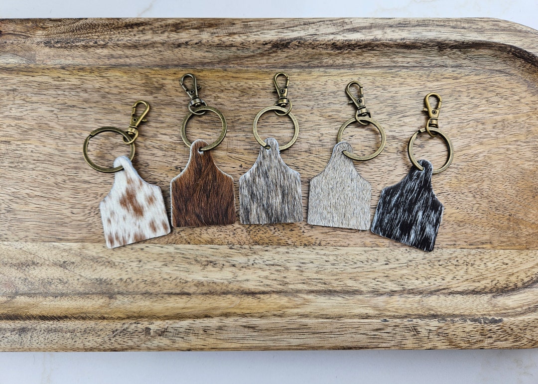 Cowhide Ear Tag Key Chain, Cowhide, Hair on Hide, Cowhide Key Fob, Cow ...