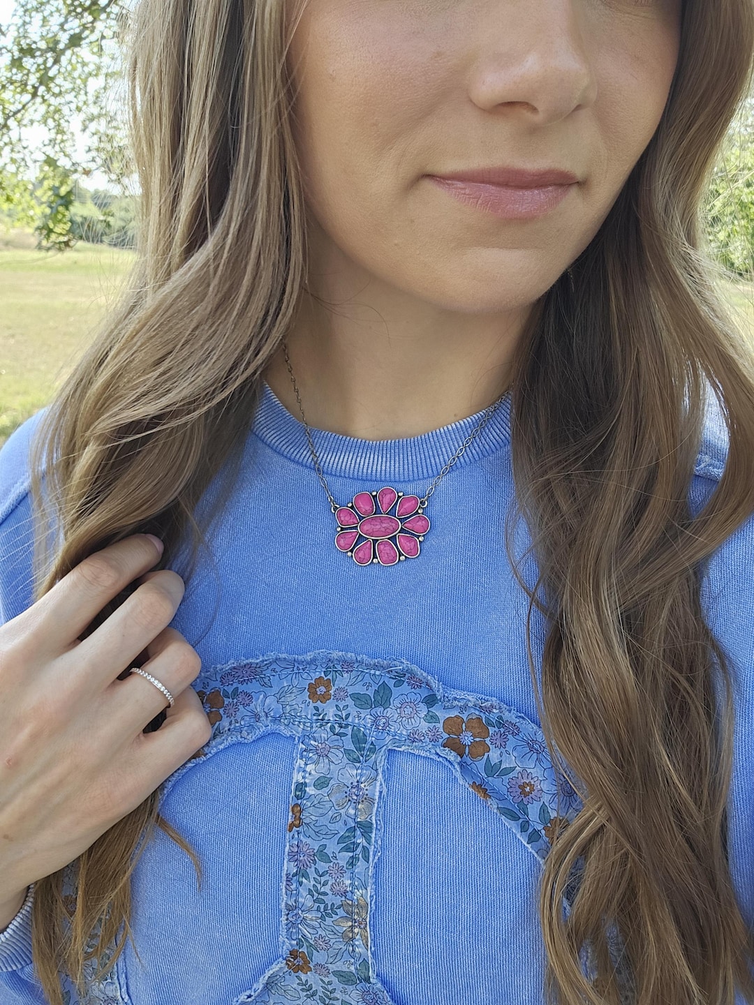 Faux Pink Stone Concho Necklace: Western Squash Blossom Style - Etsy