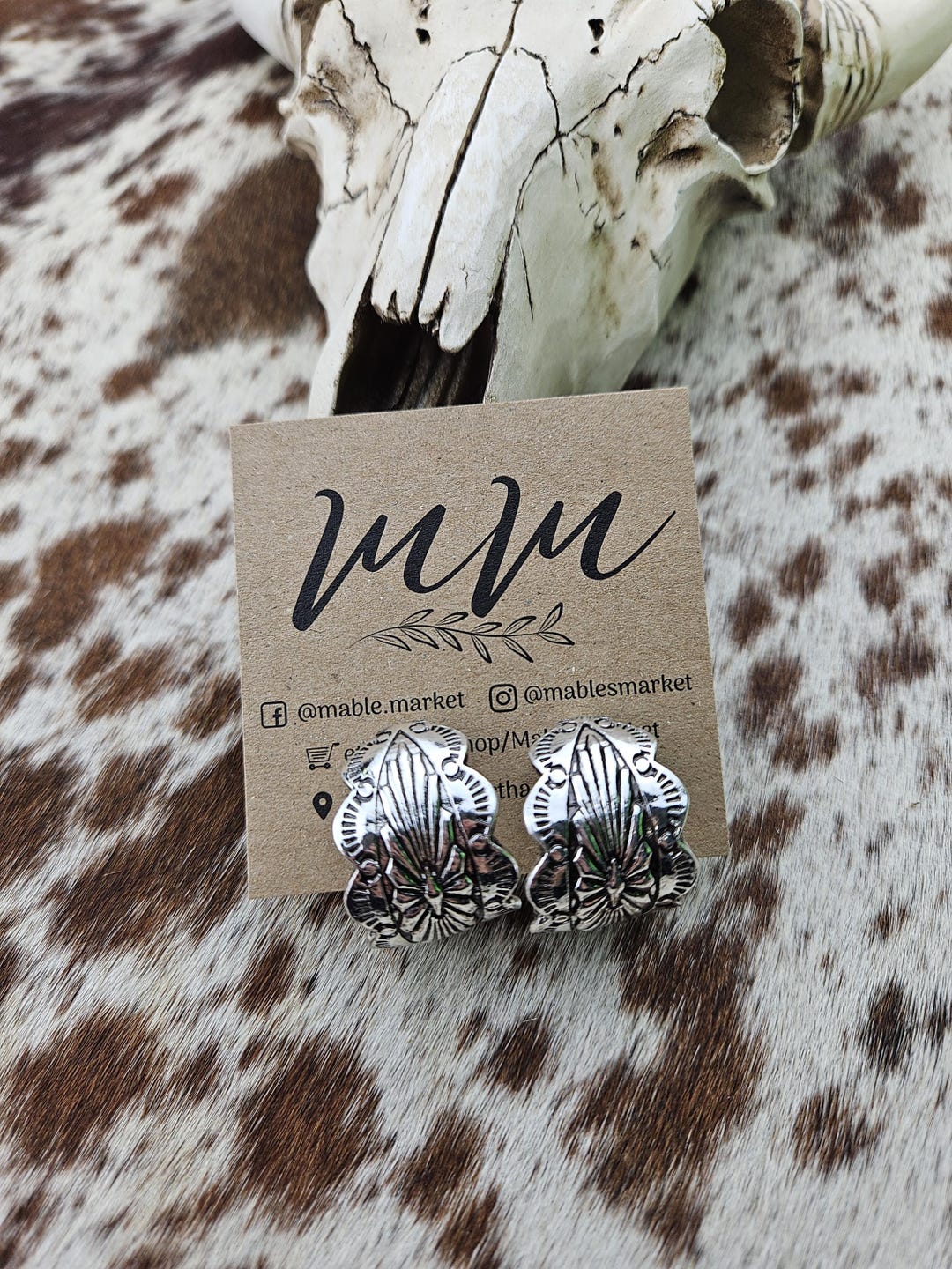 Cheyenne Western Hoop Earrings: Faux Silver Stamped Earrings - Etsy