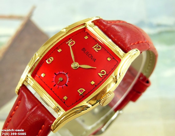 1957 Vintage BULOVA, Fancy Case , Stunning RED Dial, … - Gem