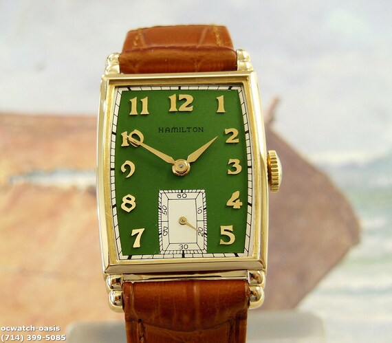 1950 Vintage HAMILTON MYRON, Stunning Olive Green Dia… - Gem