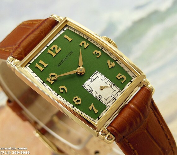 1950 Vintage HAMILTON MYRON, Stunning Olive Green Dia… - Gem