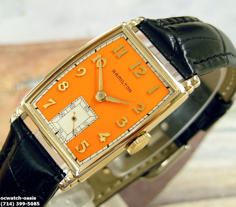 1941 Vintage HAMILTON MYRON Stunning Orange Dial Serviced1 - Etsy