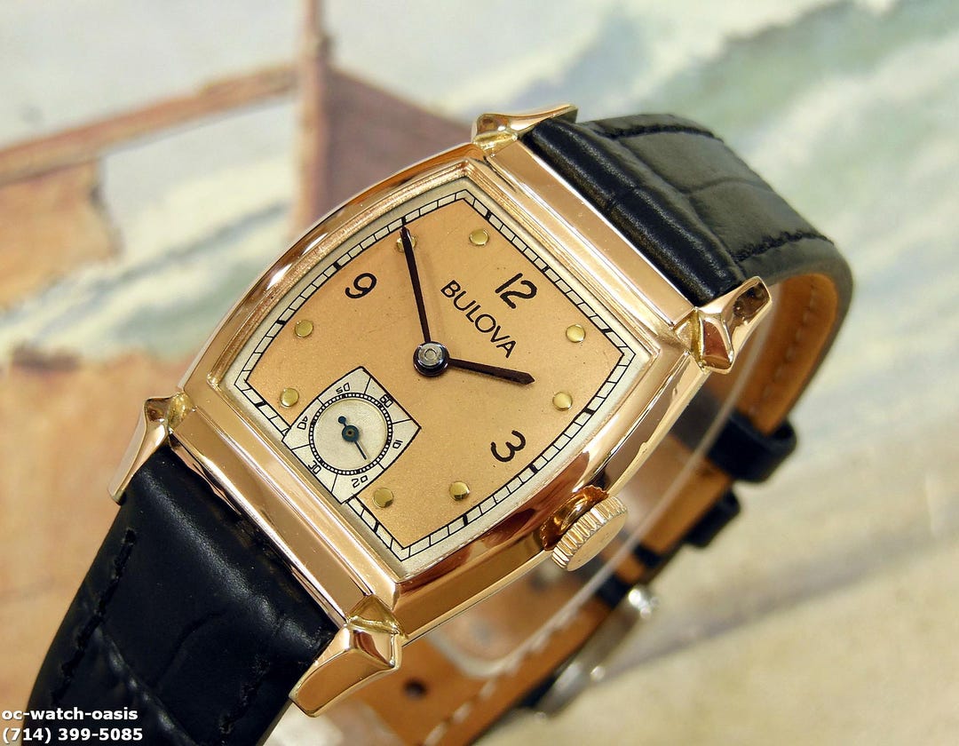 1940's Vintage BULOVA Rose Gold, Stunning Salmon Dial, Serviced ...