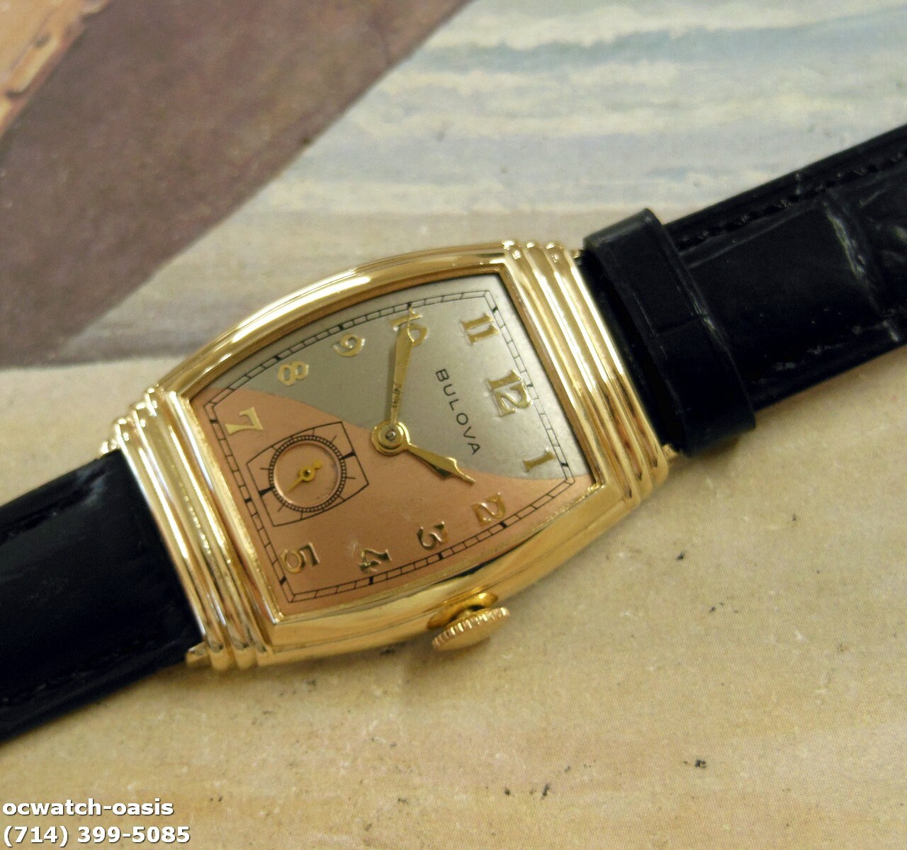 1940's Vintage BULOVA, Fancy Hooded Lugs, Stunning Gray & Salmon Dial ...