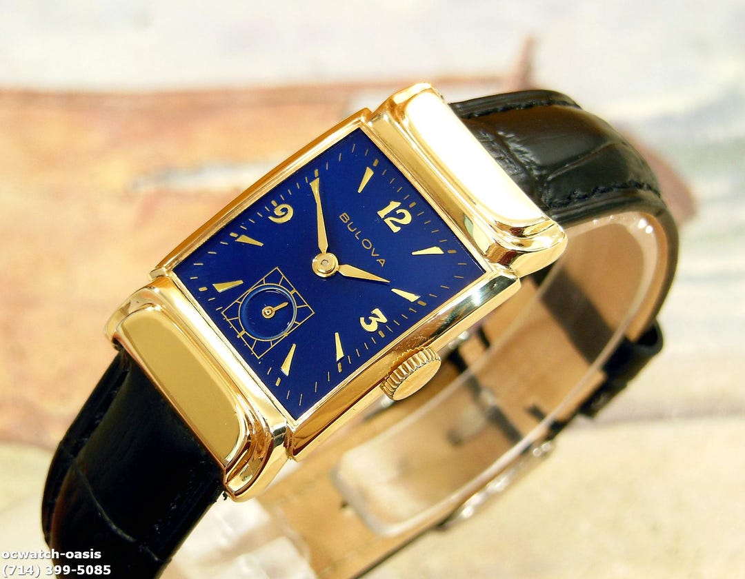 1947 Vintage BULOVA HOODED LUGS, Stunning Blue Dial, One Year Warranty ...