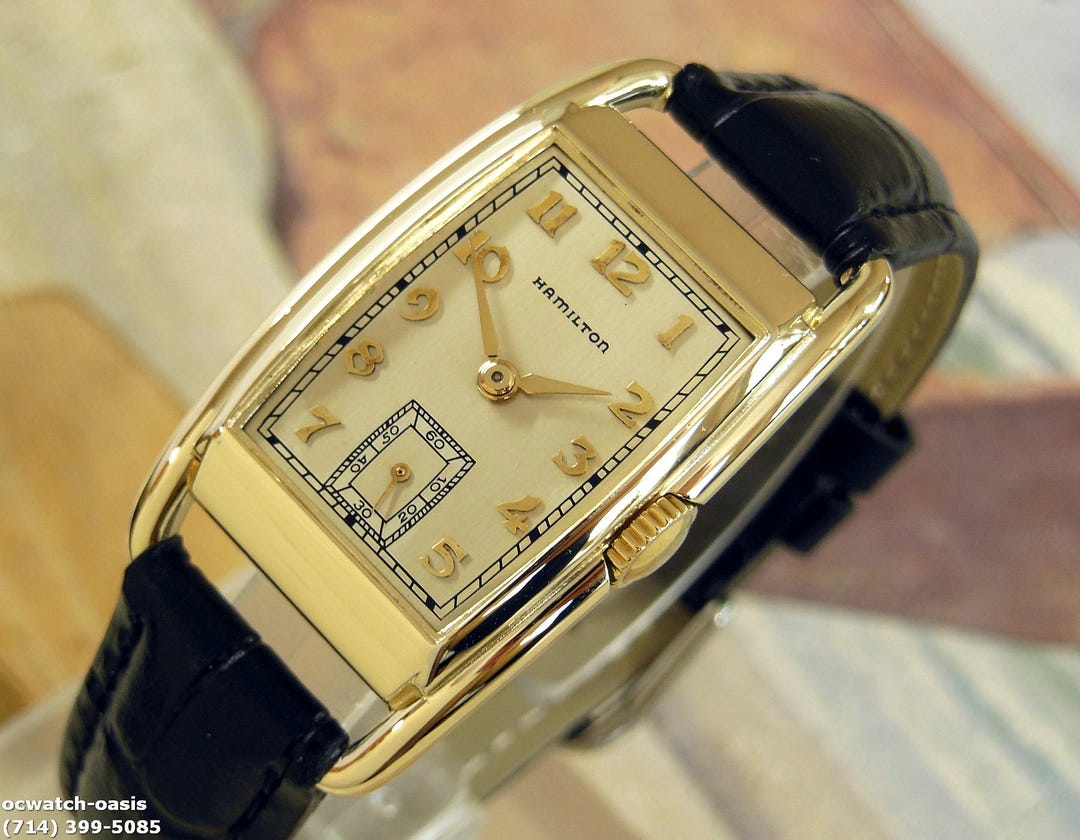 1938 Vintage HAMILTON SUTTON, 43mm Long Curved Case, Silver Dial ...