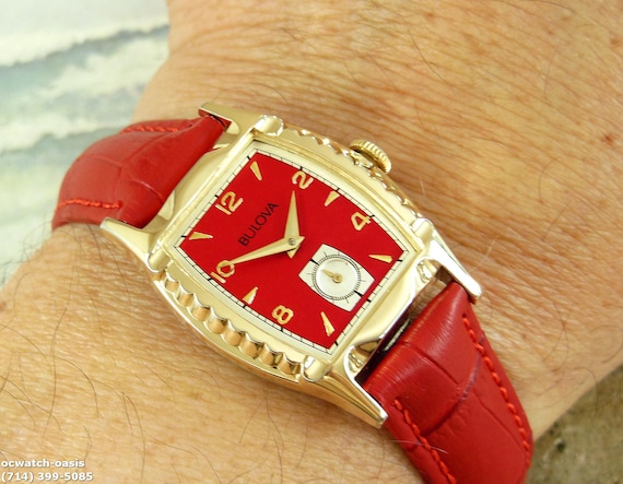 1958 Vintage BULOVA, Stunning RED Dial, Serviced with… - Gem