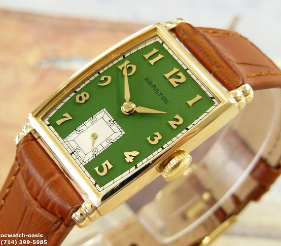 1950 Vintage HAMILTON MYRON, Stunning Olive Green Dia… - Gem