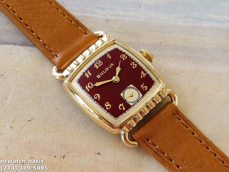 1951 Vintage BULOVA Horn Lugs Stunning Maroon Dial Serviced - Etsy