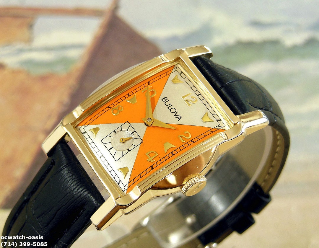 1957 Vintage BULOVA President, Stunning 2 Tone Silver & Orange Dial ...
