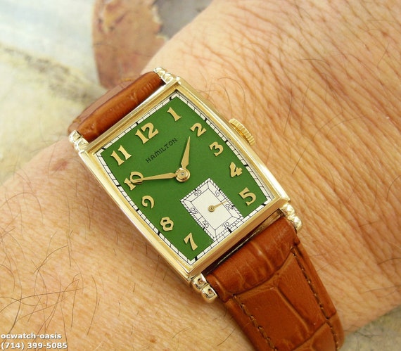 1950 Vintage HAMILTON MYRON, Stunning Olive Green Dia… - Gem