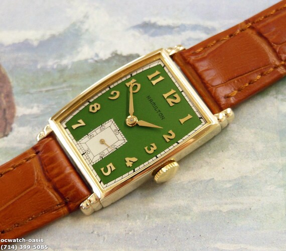 1950 Vintage HAMILTON MYRON, Stunning Olive Green Dia… - Gem