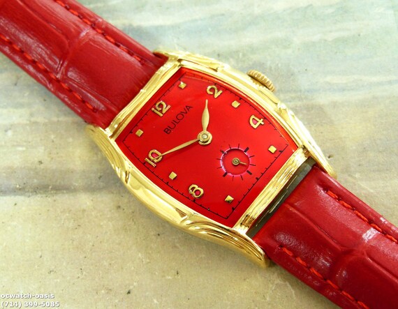 1957 Vintage BULOVA, Fancy Case , Stunning RED Dial, … - Gem