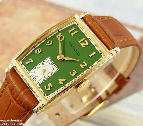 1950 Vintage HAMILTON MYRON, Stunning Olive Green Dia… - Gem