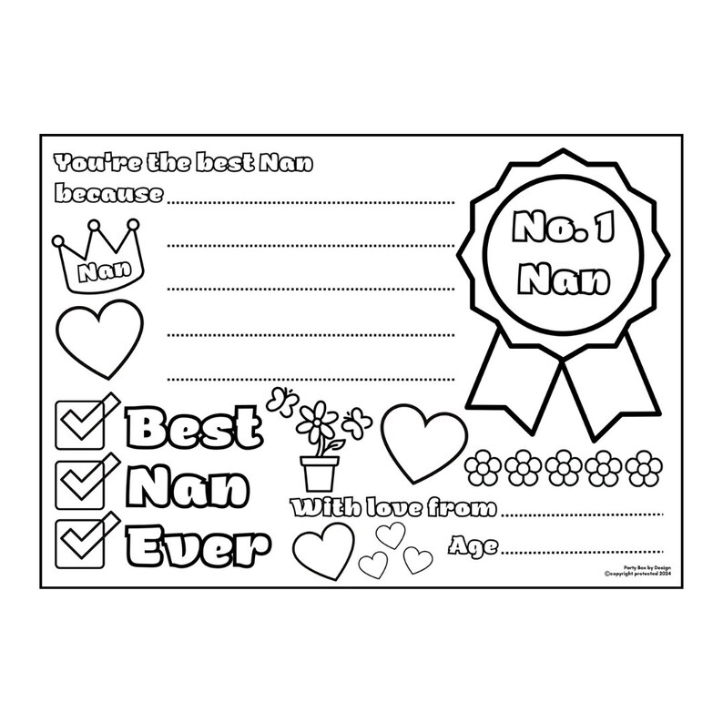 Mother's Day Best Nan Colouring Page A4 Printable Instant Download - Etsy