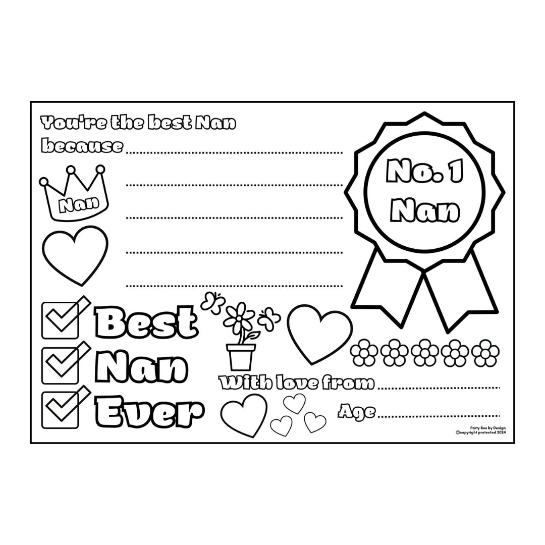 Mother's Day Best Nan Colouring Page A4 Printable Instant Download - Etsy