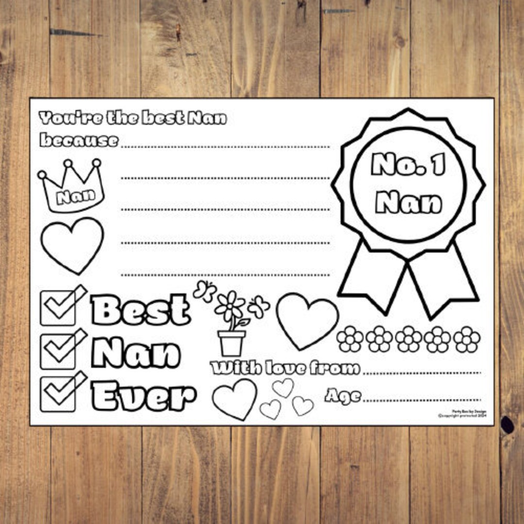 Mother's Day Best Nan Colouring Page A4 Printable Instant Download - Etsy