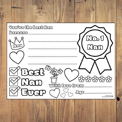 Mother's Day Best Nan Colouring Page A4 Printable Instant Download - Etsy
