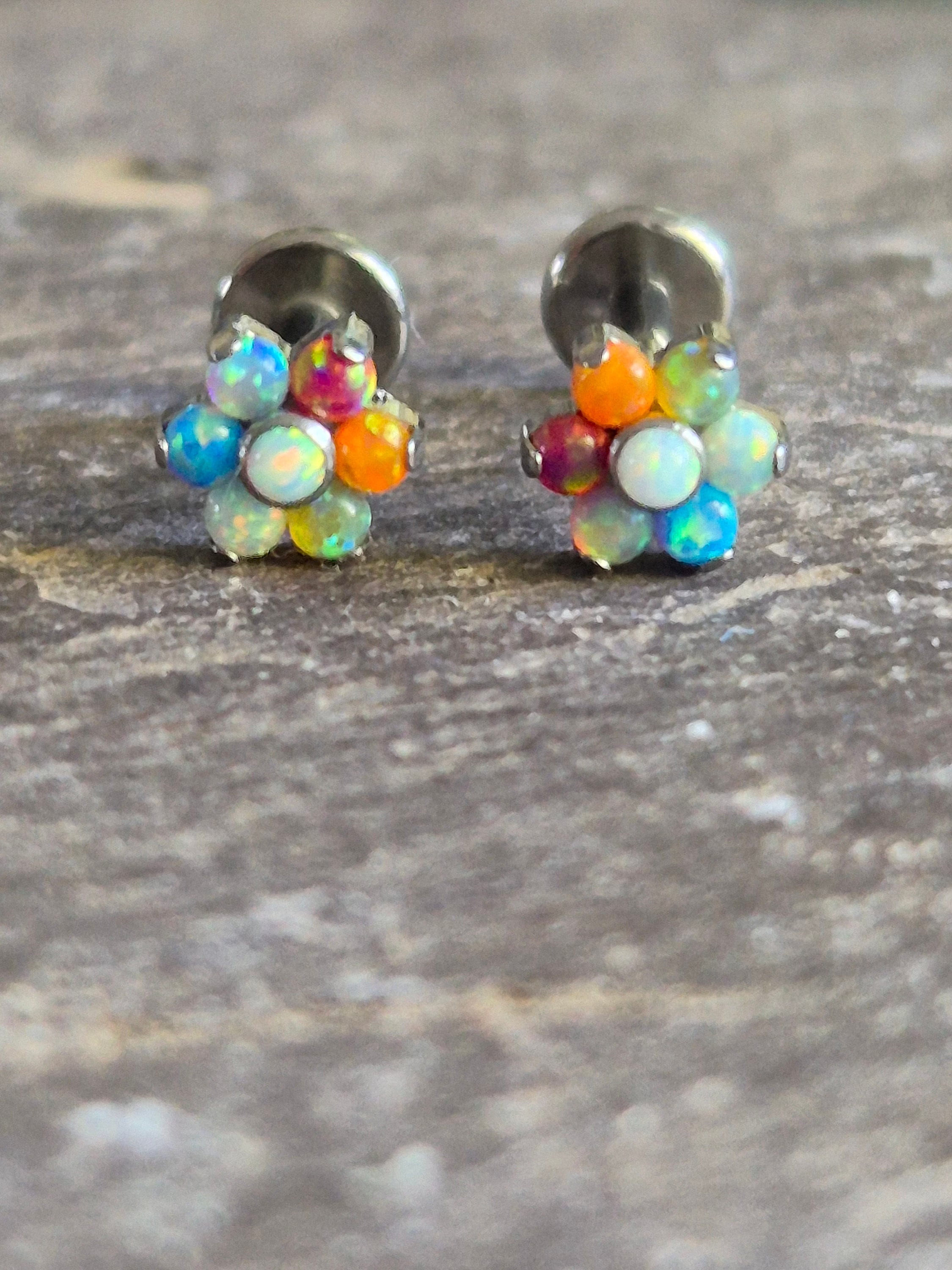 Rainbow Opal Flower Tragus Helix Philtrum Conch Stud Hypoallergenic ...