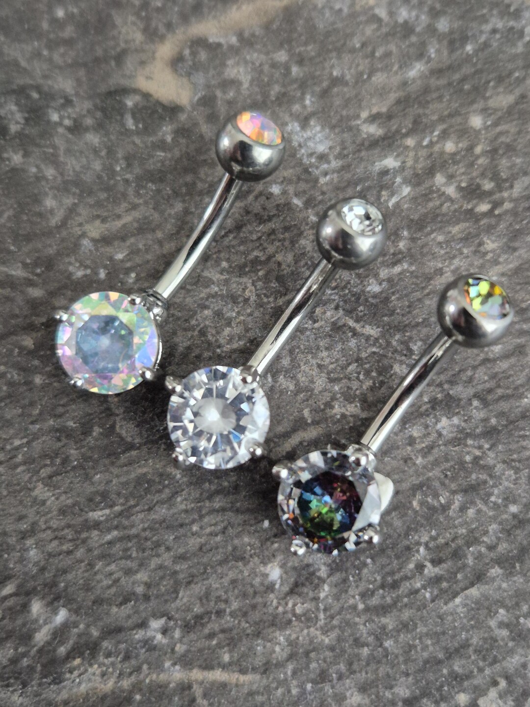 Crystal Double Gem Titanium Belly Bar - 14g Navel Barbell - Etsy