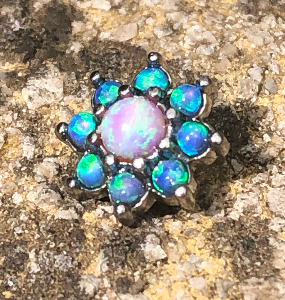 Blue Pink Fire Opal Flower Dermal Anchor Labret Top Conch - Etsy