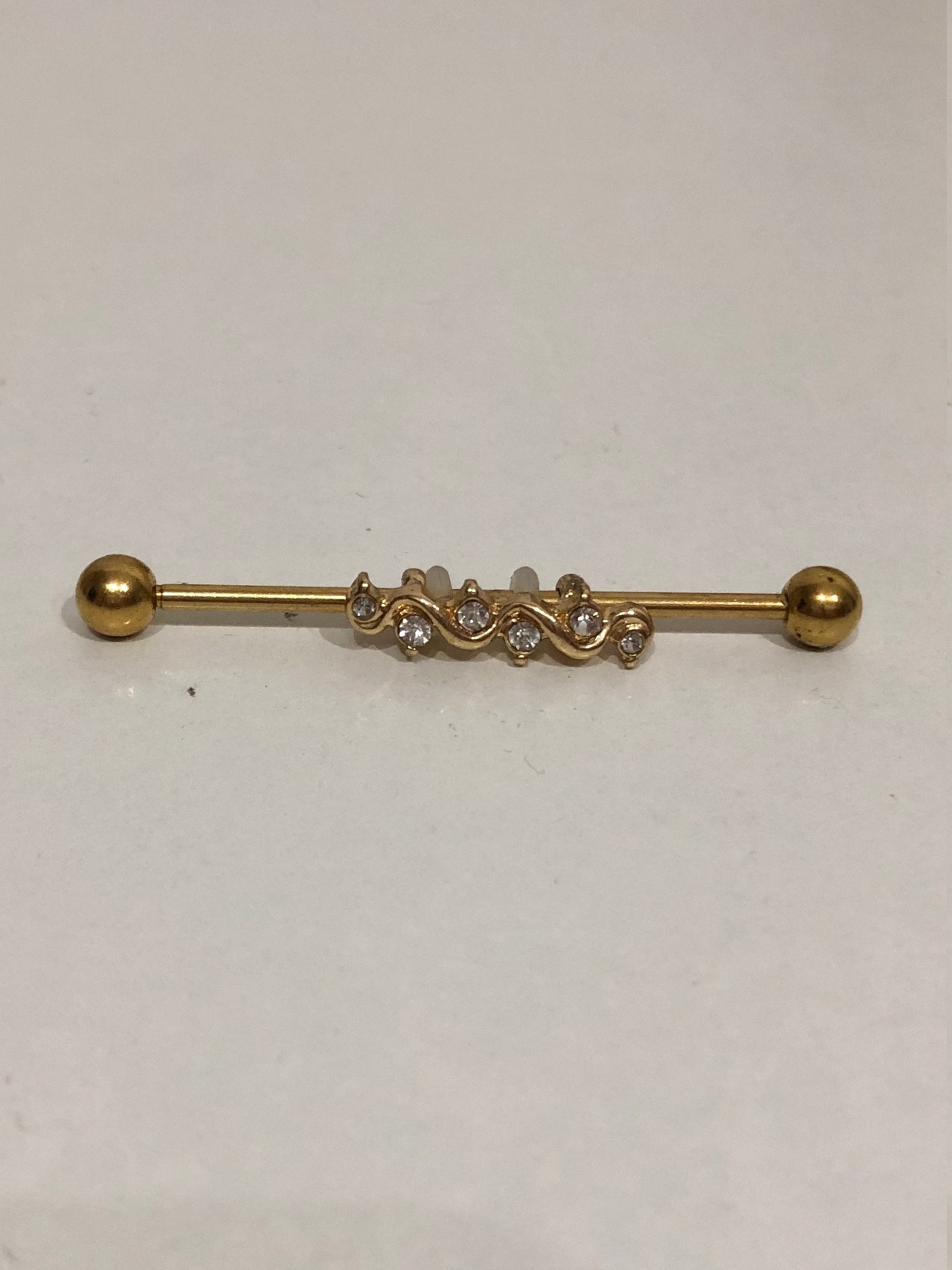 Industrial Barbell Scaffold Ear Piercing Bar Wavy With CZ Gem | Etsy