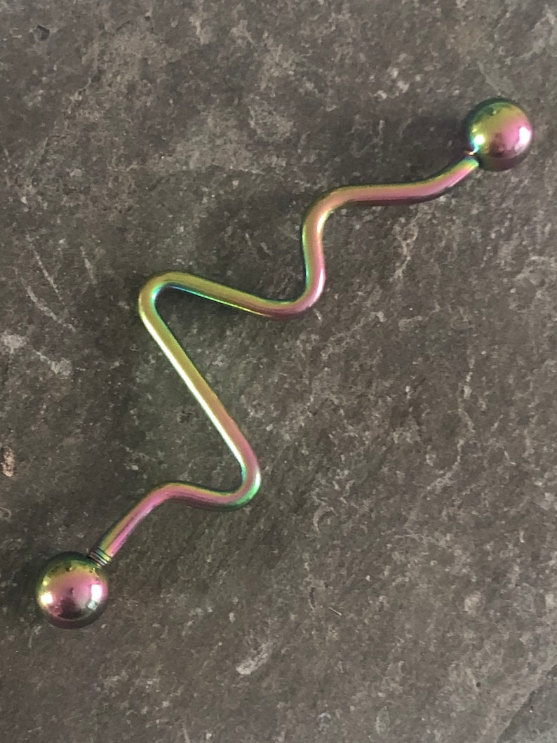 14g Scaffold Industrial Piercing Bar Colour Funky Wavy Heartbeat Design ...