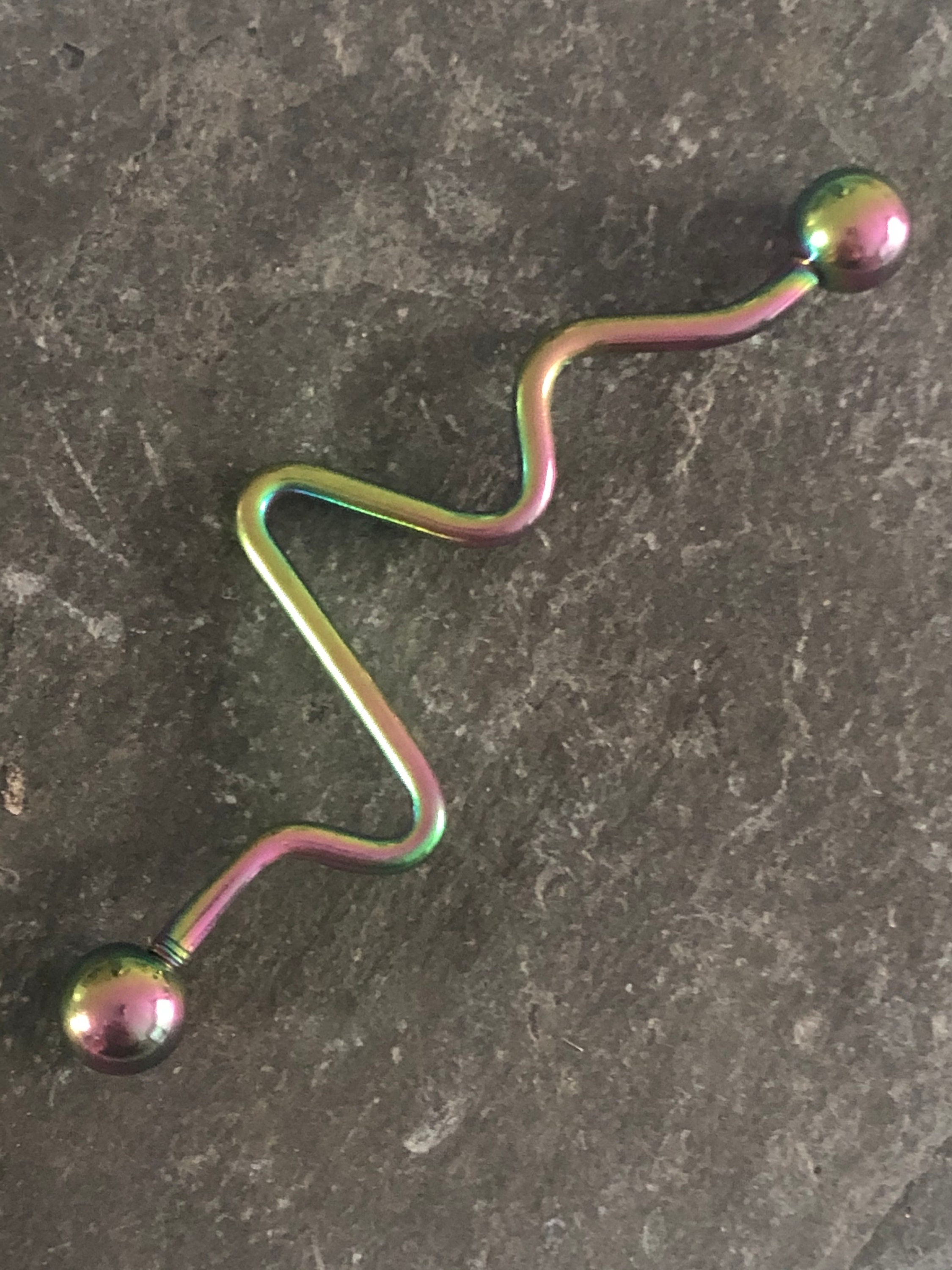14g Scaffold Industrial Piercing Bar Colour Funky Wavy Heartbeat Design ...