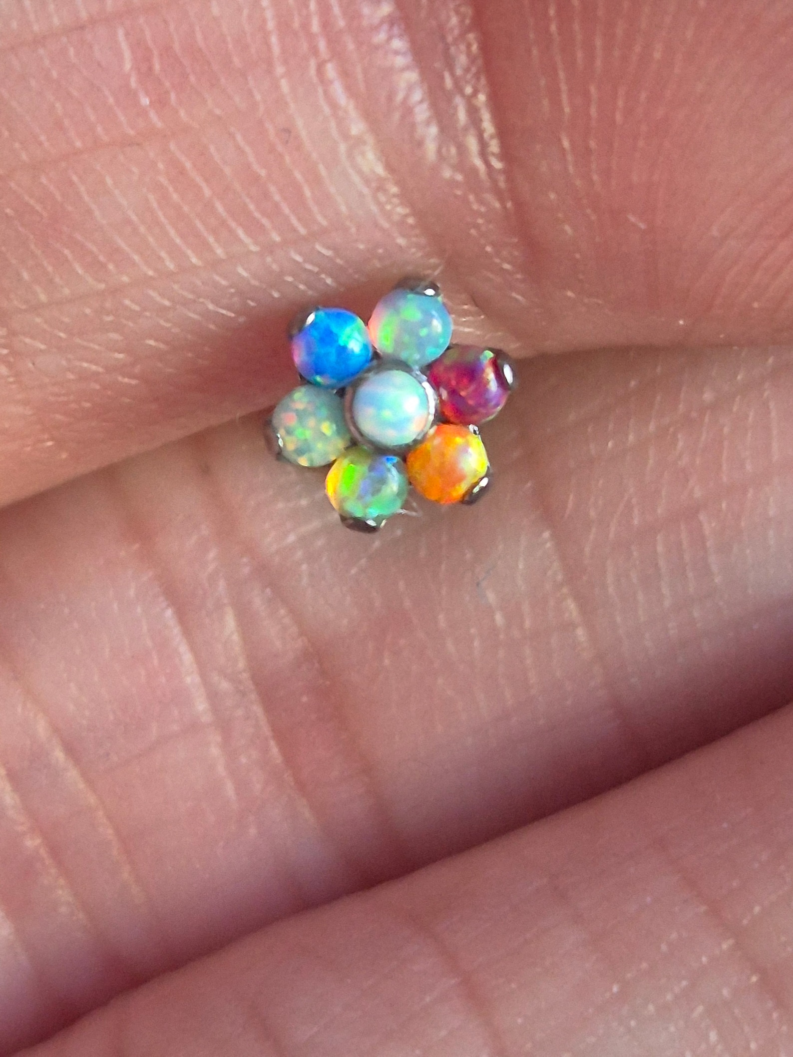 Rainbow Opal Flower Tragus Helix Philtrum Conch Stud Hypoallergenic ...